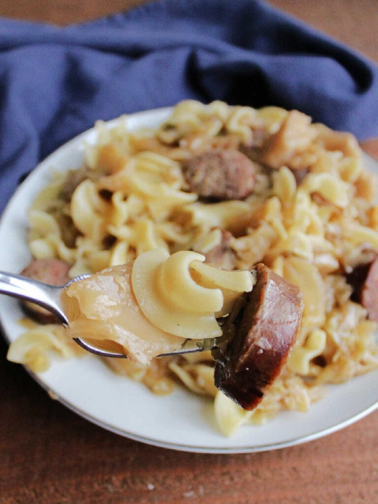 Crockpot Haluski with Kielbasa - Cooking With Carlee
